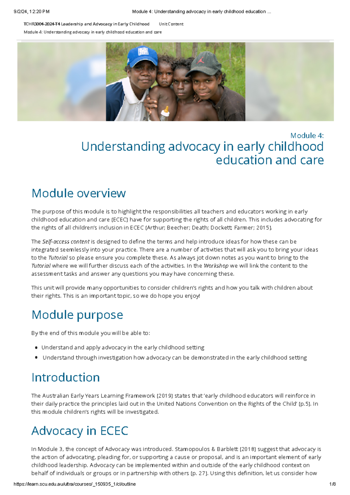 TCHR3004-2024-T4: Advocacy in Early Childhood Education Module 4 Guide ...