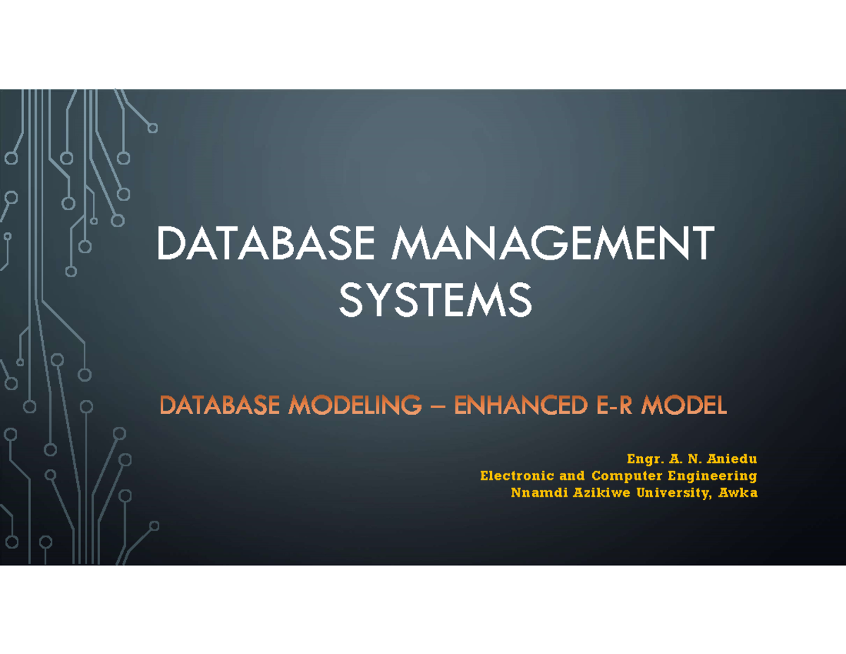 DBMS EER Model Lecture 3: Enhanced Entity-Relationship Concepts - Studocu
