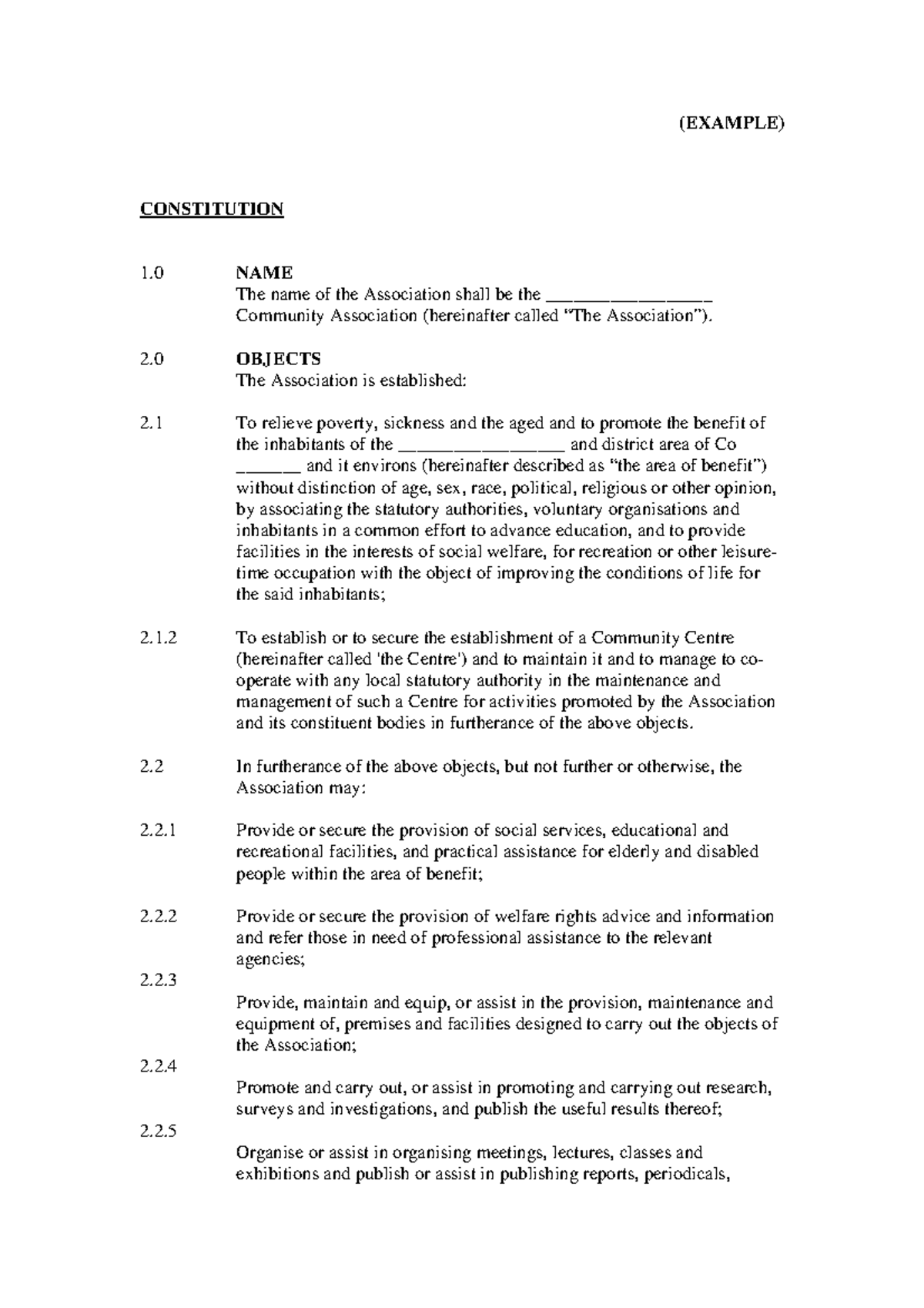 Community Association Draft Constitution Template - Studocu
