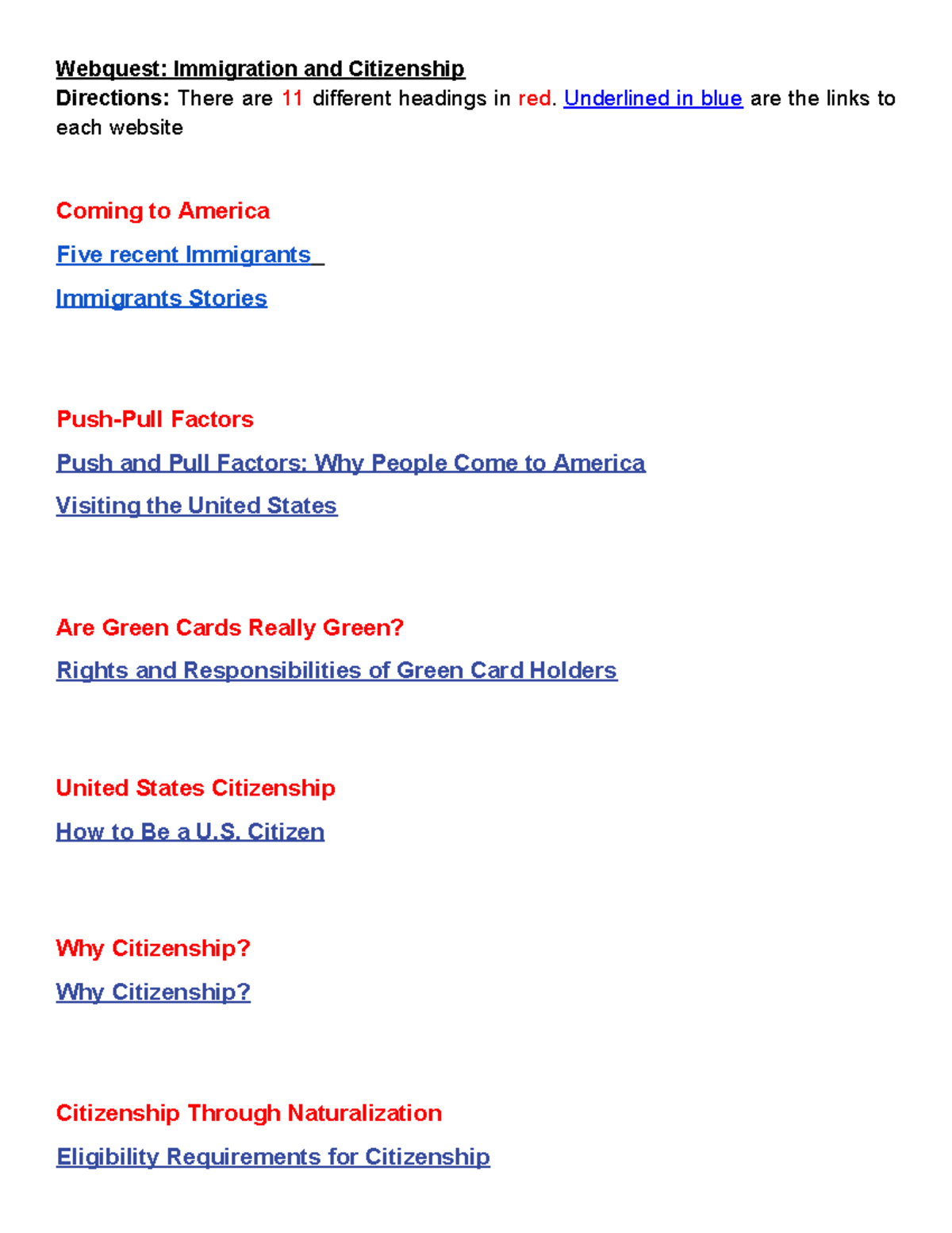 Links for Web Quest Immigration and Citizenship - Webquest: Immigration ...