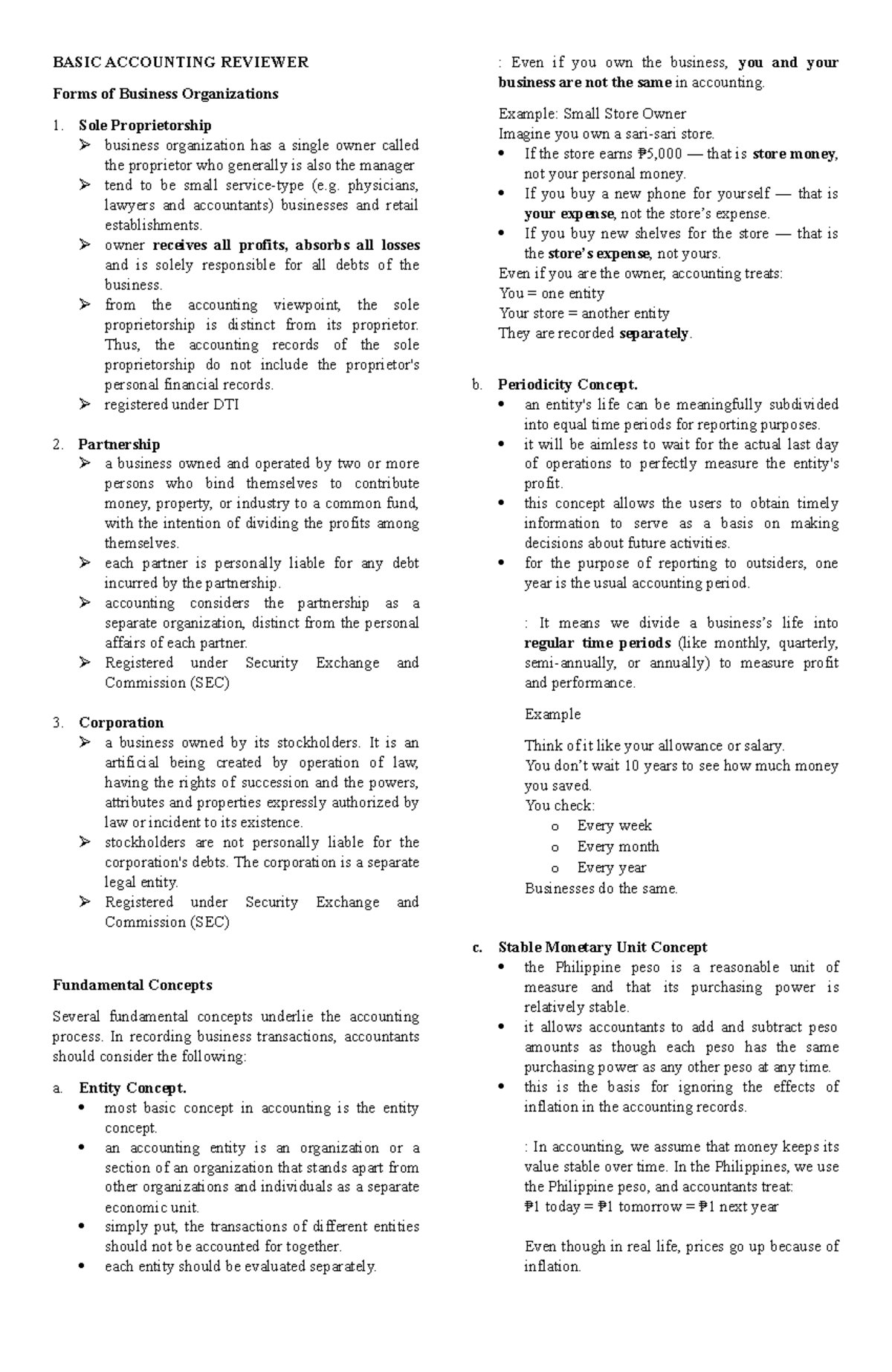 BASIC ACCOUNTING REVIEWER: Forms of Business Organizations and Concepts ...