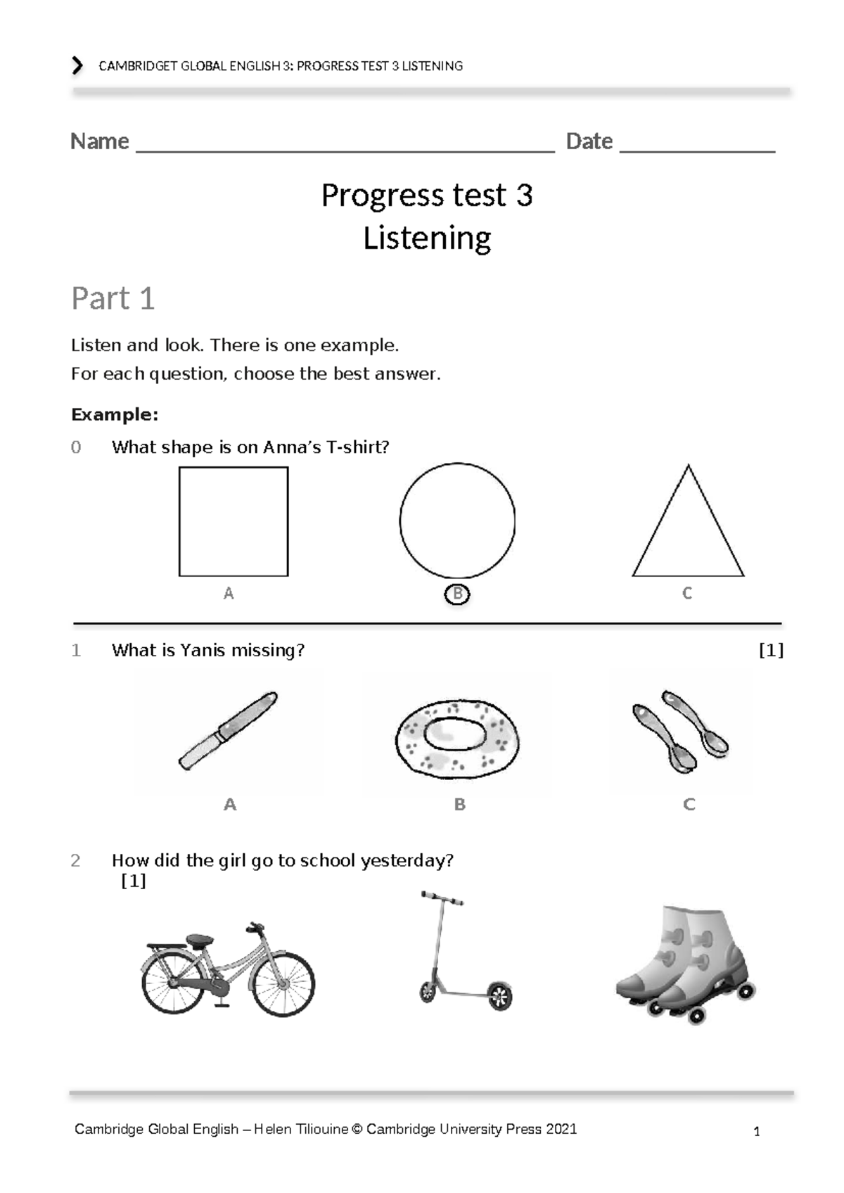 Cambridge Global English 3: Progress Test 3 Listening - Studocu