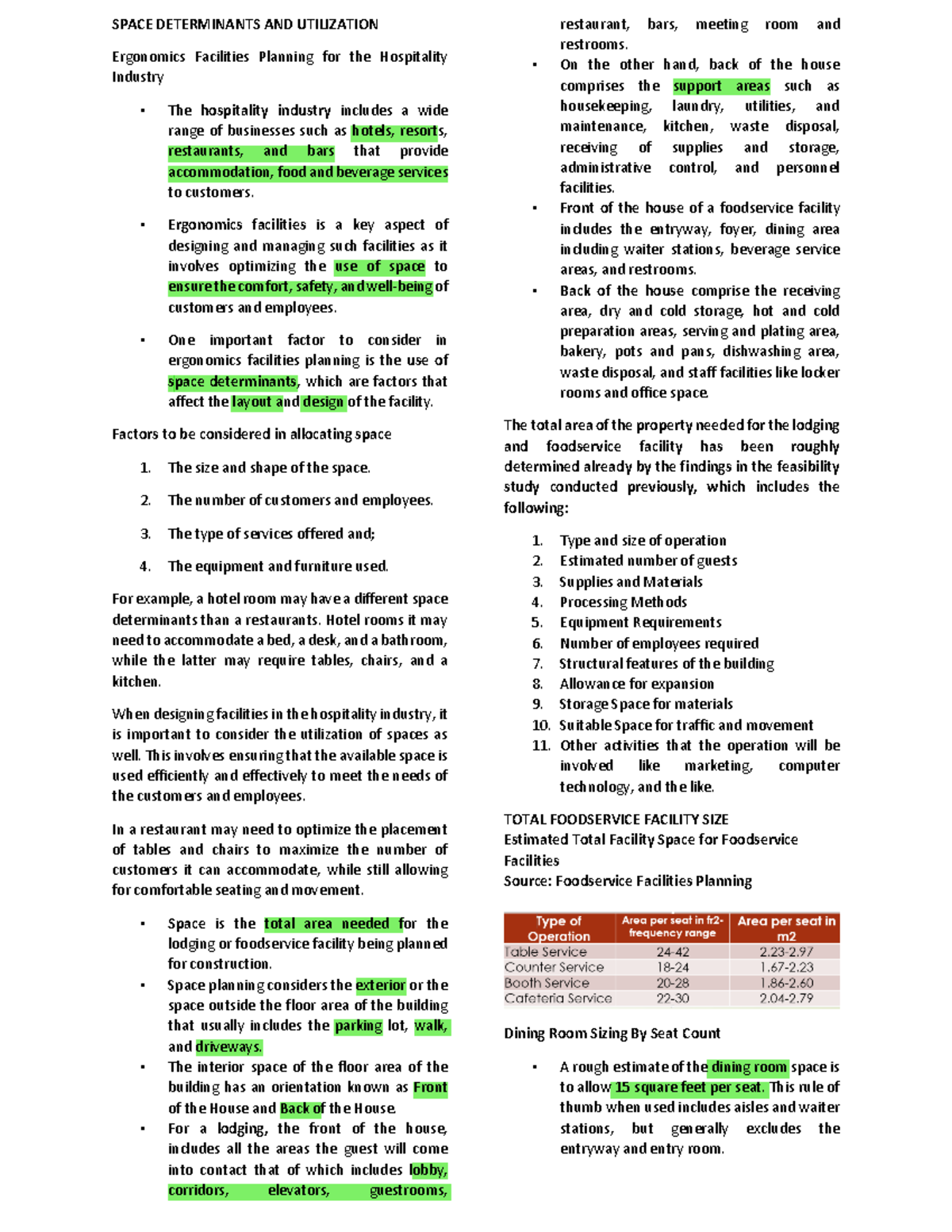 Ergonomics Midterm - SPACE DETERMINANTS AND UTILIZATION Ergonomics Facilities Planning for the ...
