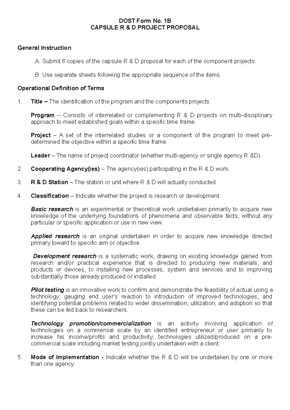 DOST Form 1B R&D Capsule Project Proposal Guidelines - Studocu