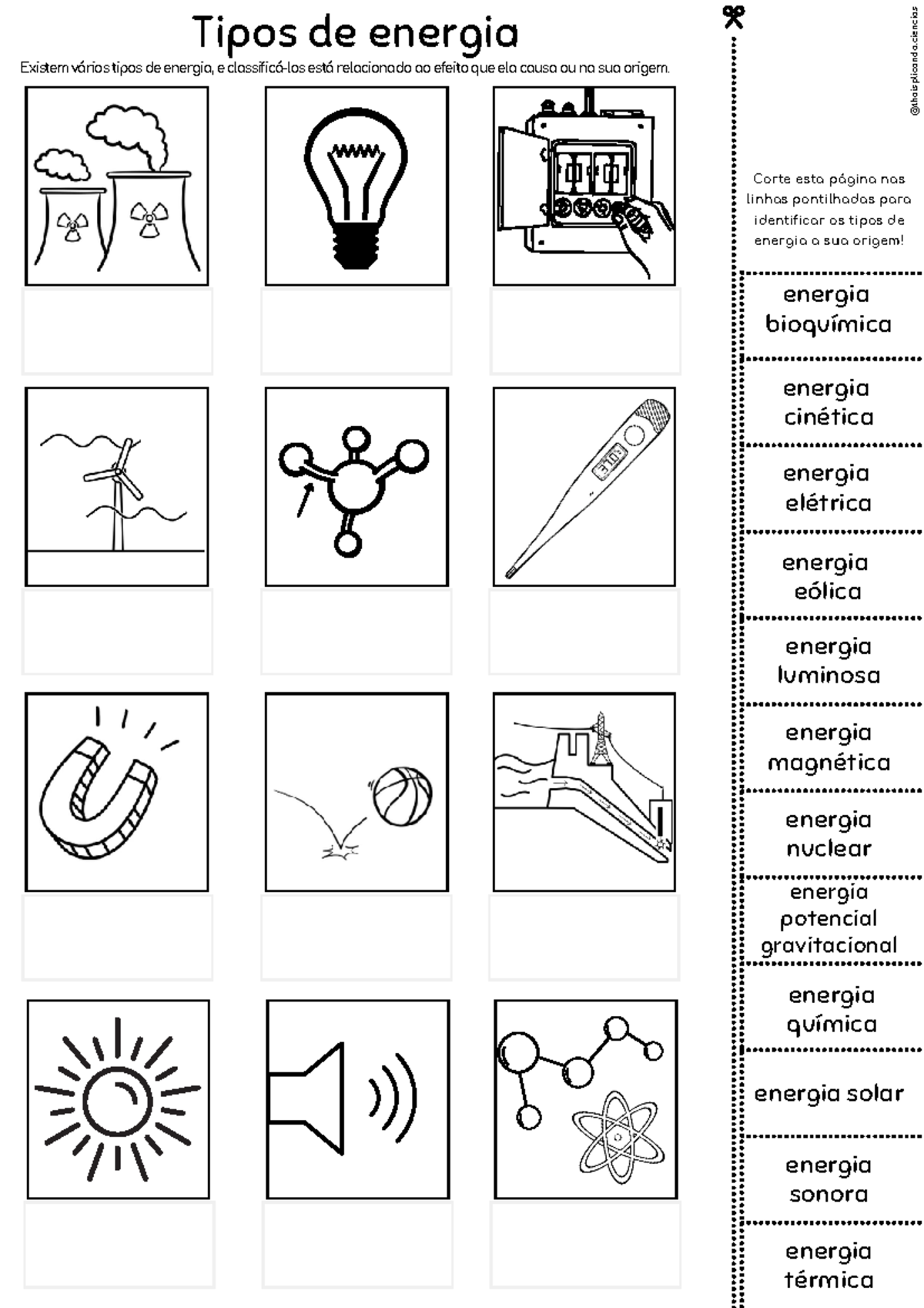 Atividade Tipos de Energia - energia bioquímica energia magnética energia sonora energia ...