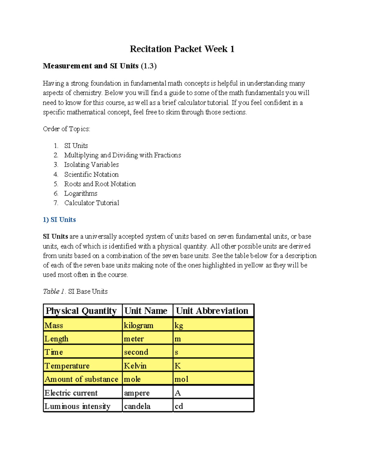 Chemistry Math Fundamentals (1.3): SI Units & Sig Figs Guide - Studocu