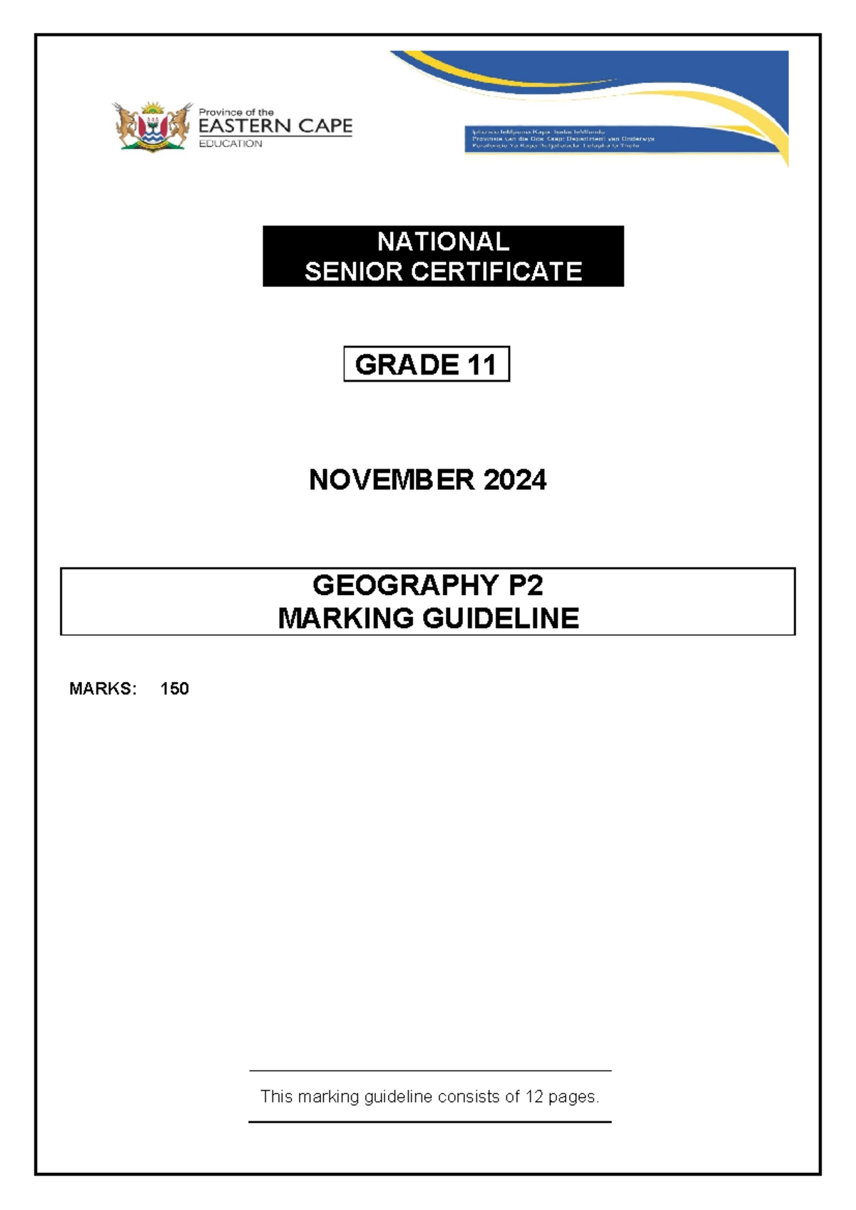 Geography P2 GR11 November 2024 Marking Guidelines and Memo - Studocu