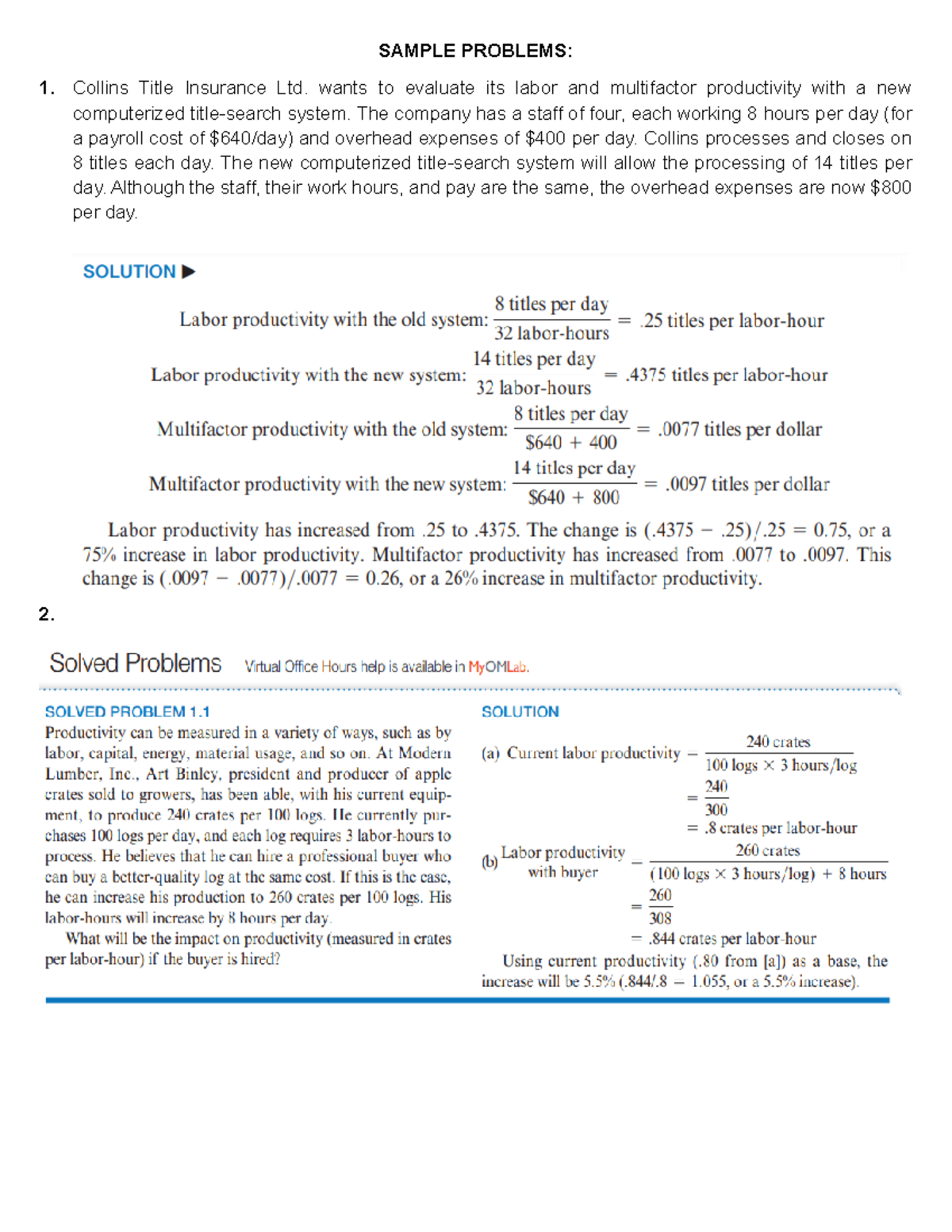 Productivity Problems - Assignment for Sample Evaluation - Studocu