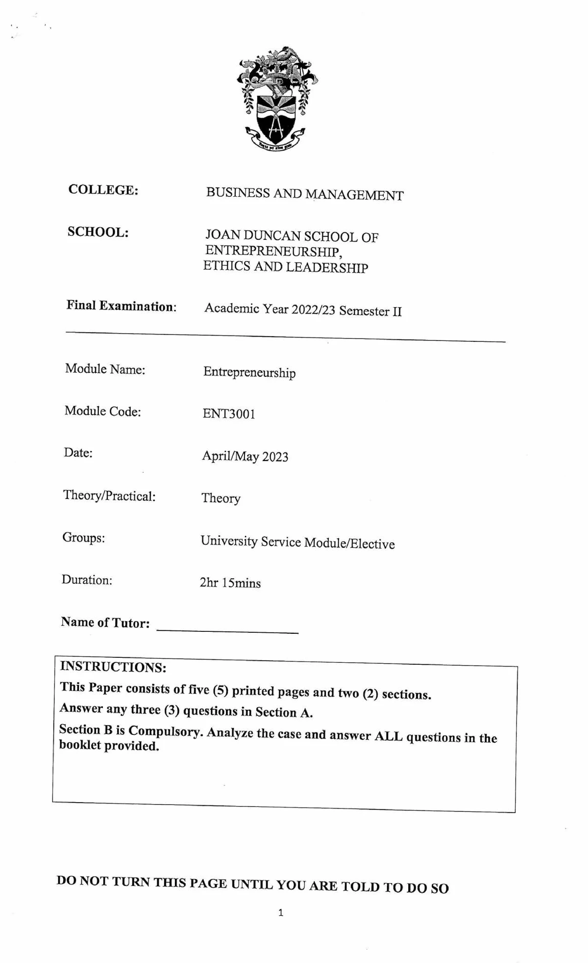 CAPE Entrepreneurship Unit 1, Paper 1 Study Guide 2016 - Studocu