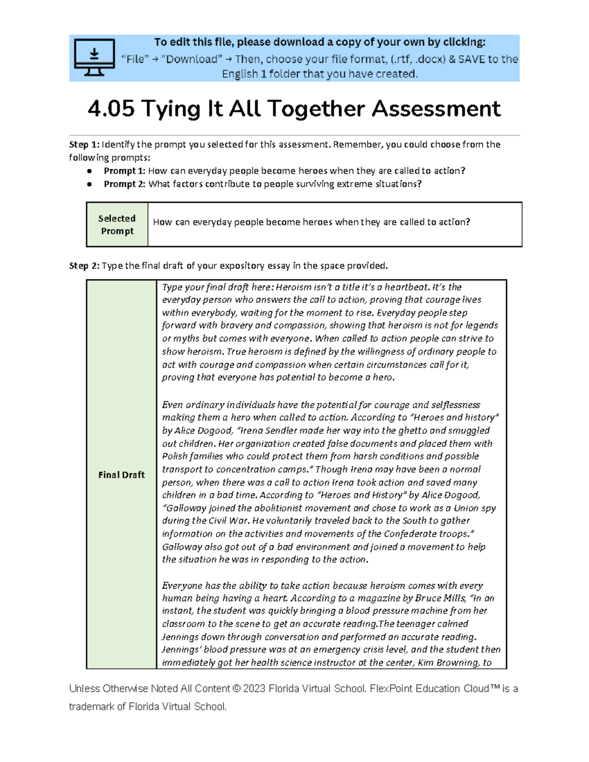4.05 Expository Essay: Tying It All Together Assessment - Studocu