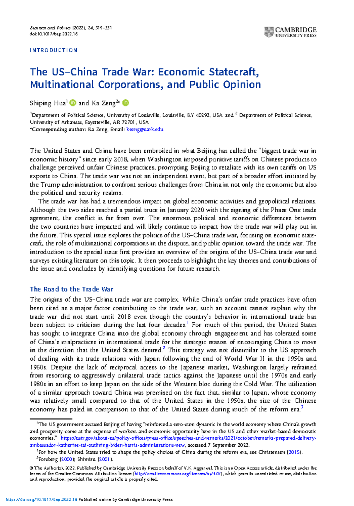 The US-China Trade War: Economic Statecraft and Corporate Responses ...