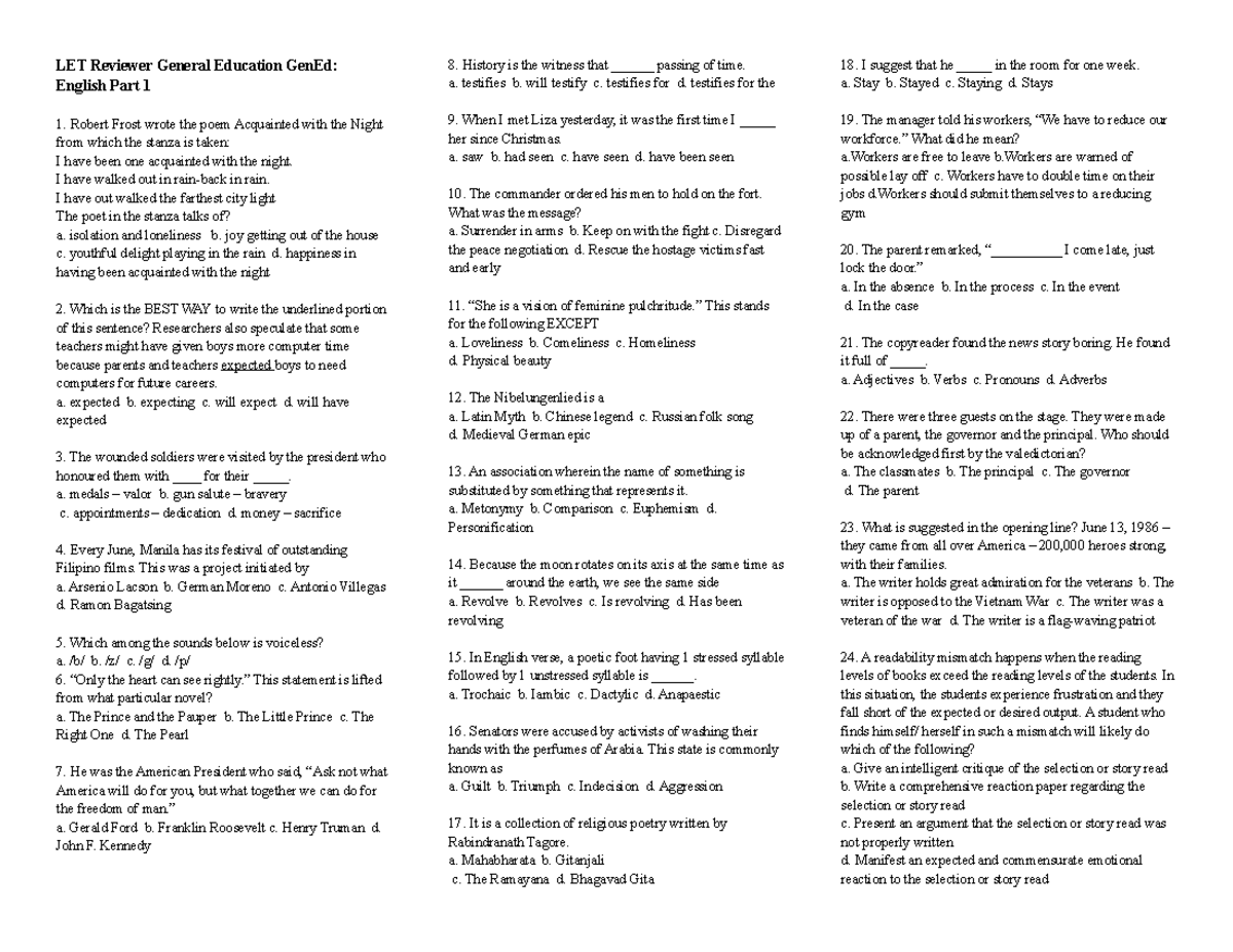 LET Reviewer General Education Gen Ed - LET Reviewer General Education ...