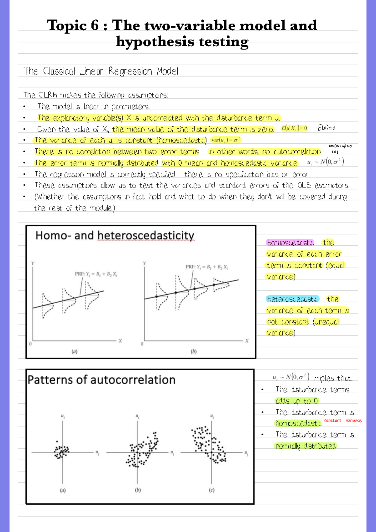 Topic 6: Classical Linear Regression Model & Hypothesis Testing - Studocu