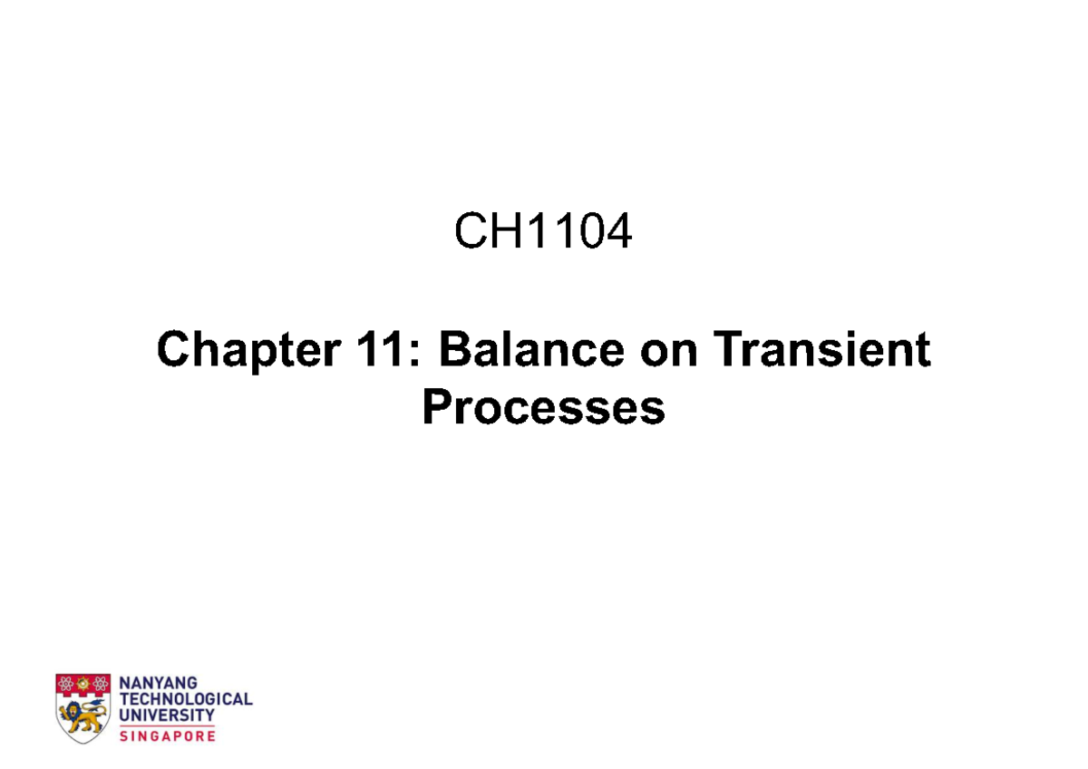 CH1104 Chapter 11: Transient Processes and Mass Balance Analysis - Studocu