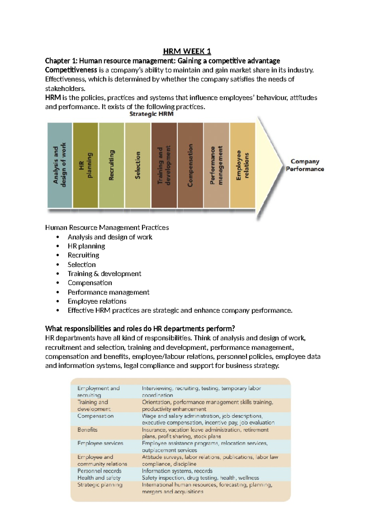 HRM 101: Week 1 Summary - Key Concepts in Human Resource Management ...