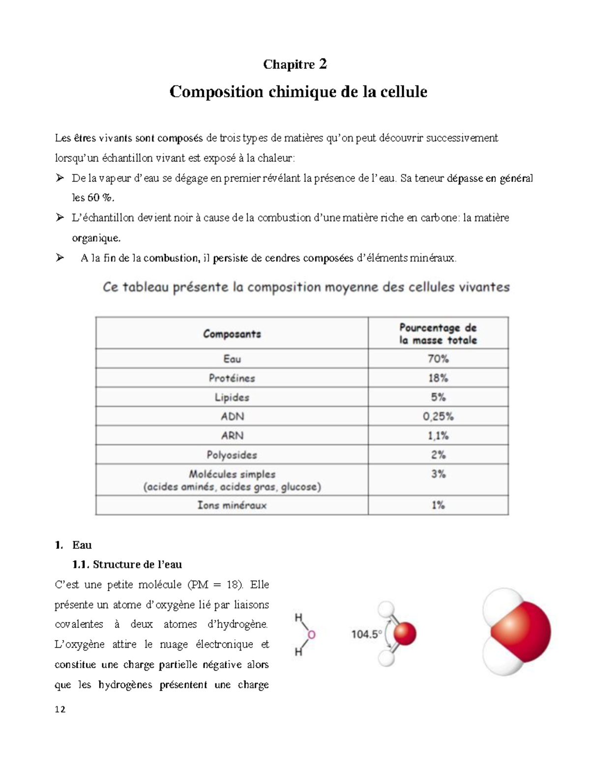 Biologie Cellulaire - Composition Chimique de la Cellule - COUR N°1 BCG ...