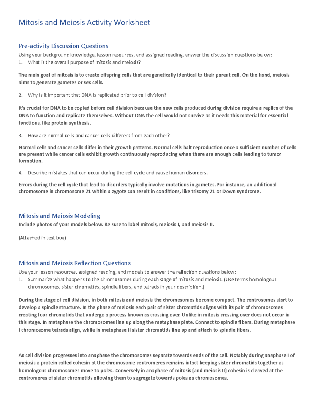 Mitosis and Meisosis Activity Worksheet - Mitosis and Meiosis Ac-vity ...