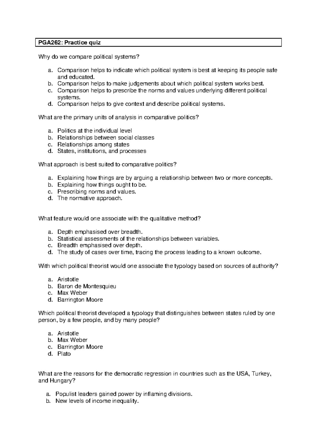 PGA262: Comparative Politics Practice Quiz - Key Concepts and Theories ...