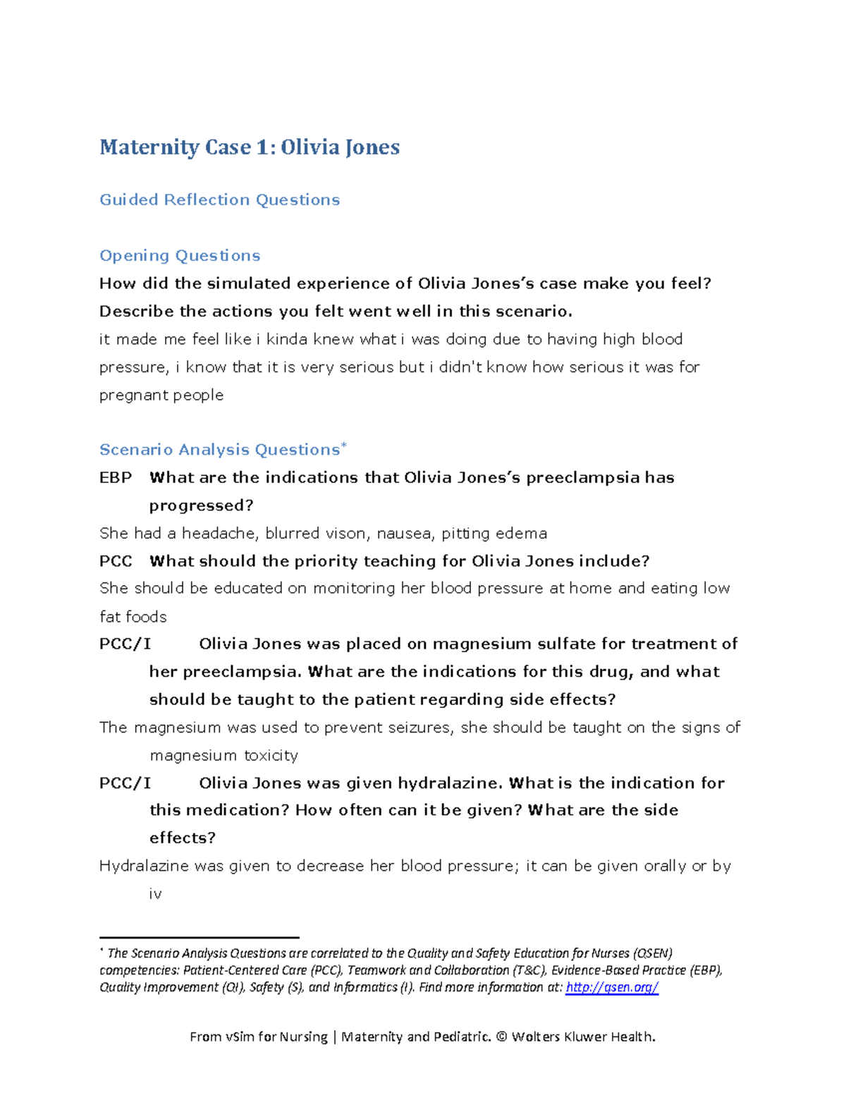 Olivia Jones vSim Case Study Debrief: Maternity & Pediatric Insights ...