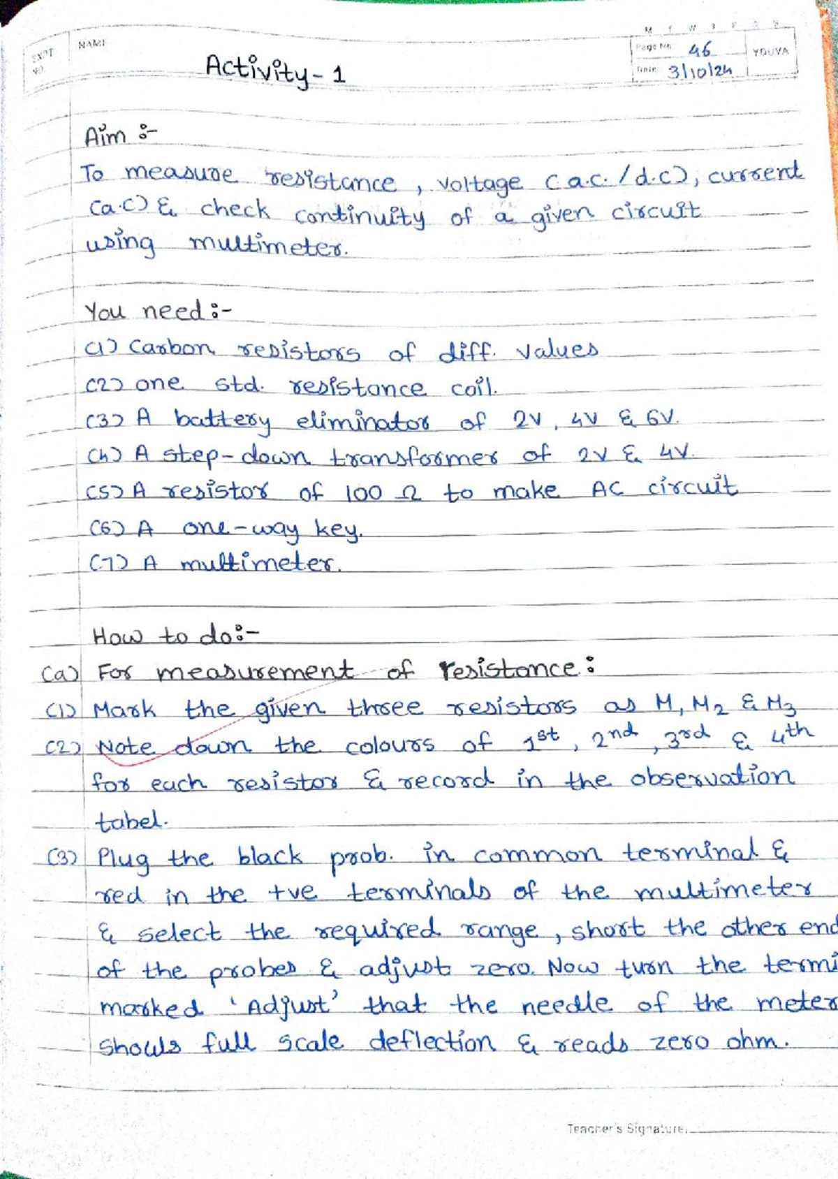 Physics Lab Activity: Resistance and Voltage Measurement (EXPT. YOUVA ...