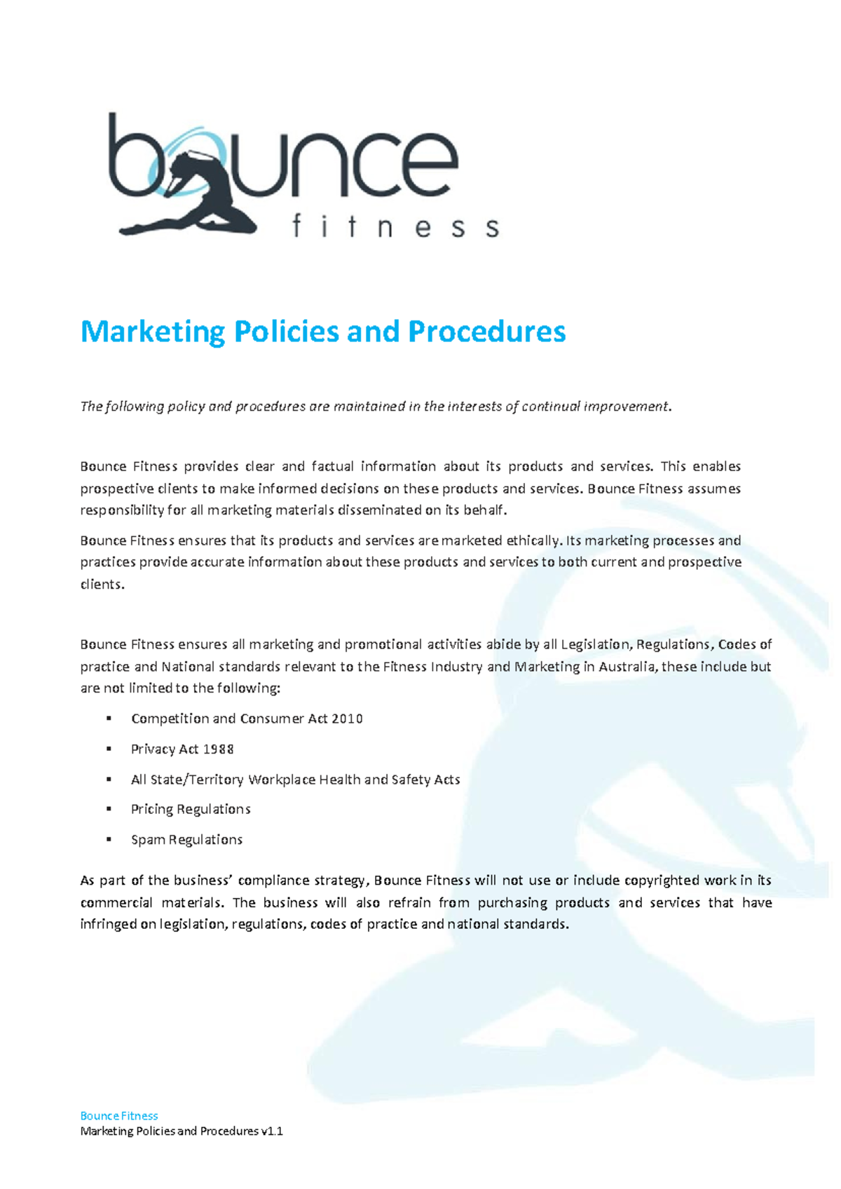 Bounce Fitness Marketing Policies & Procedures v1 Overview - Studocu