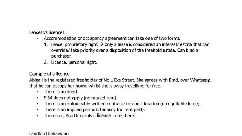 Leases - Lease: proprietary right only a lease is considered an ...