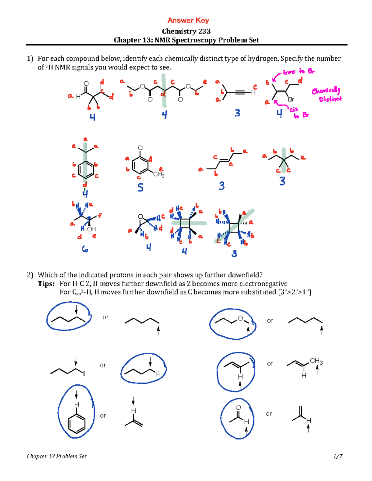 Ch 233 NMR Spectroscopy Chapter 13 Problem Set Answer Key - Studocu