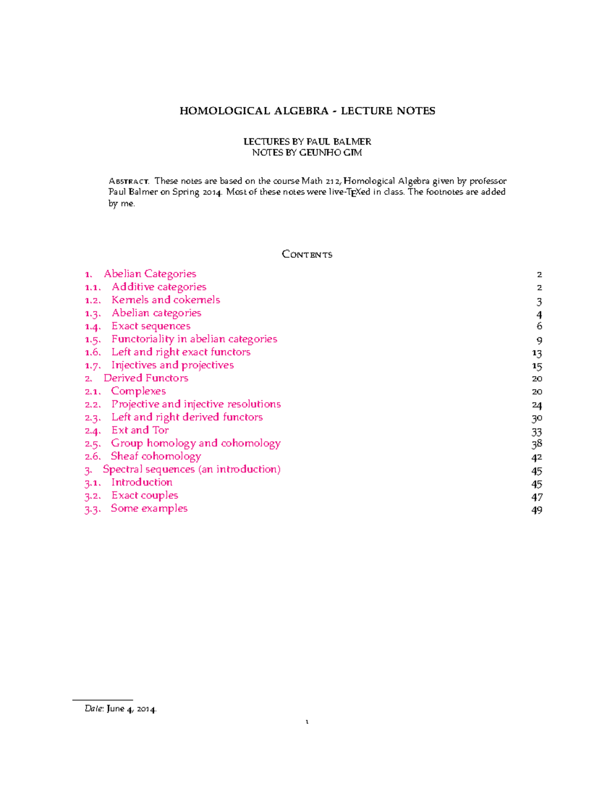 Math 212: Homological Algebra Lecture Notes by Paul Balmer - Studocu