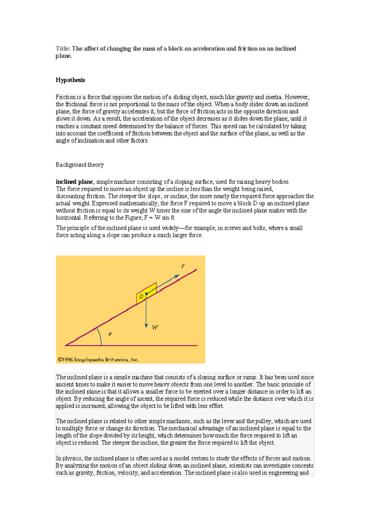 Physics Project Report: Inclined Plane Dynamics (PHYS 101) - Studocu