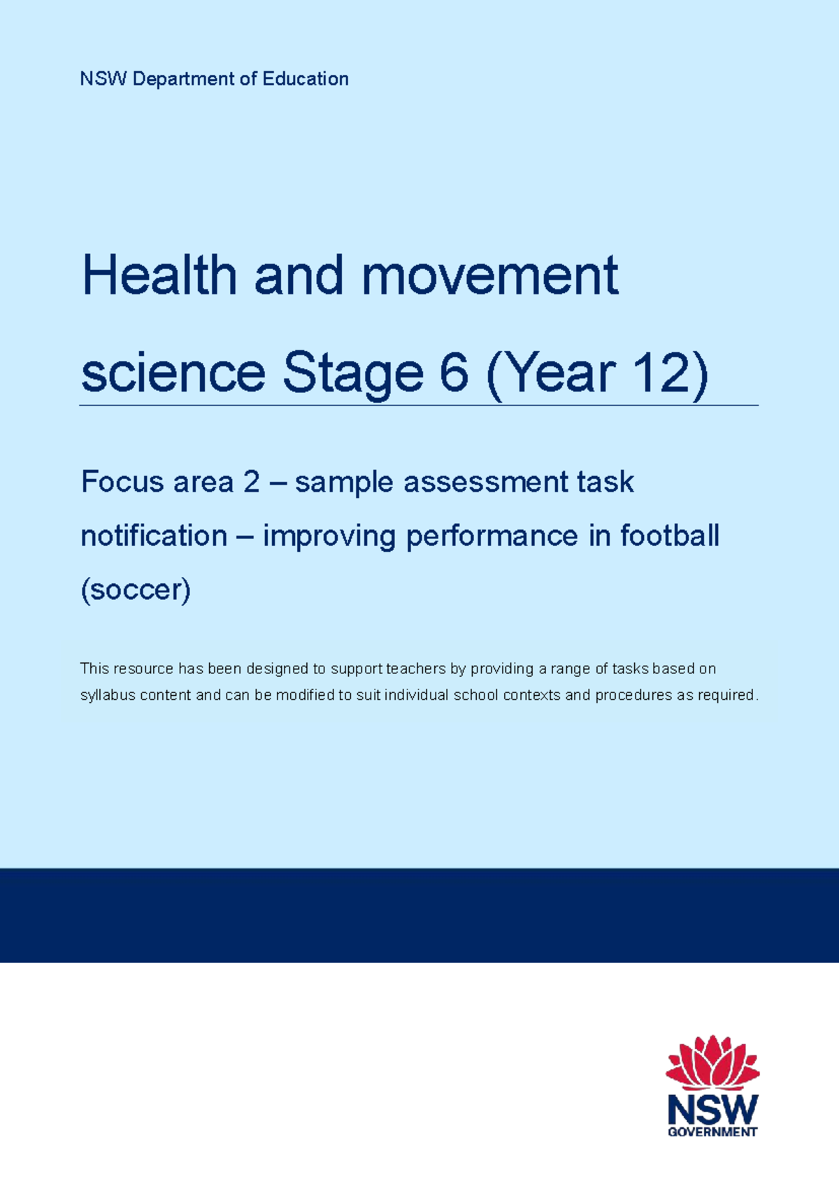 NSW H&MS Stage 6 (Year 12) Assessment: Improving Football Performance ...
