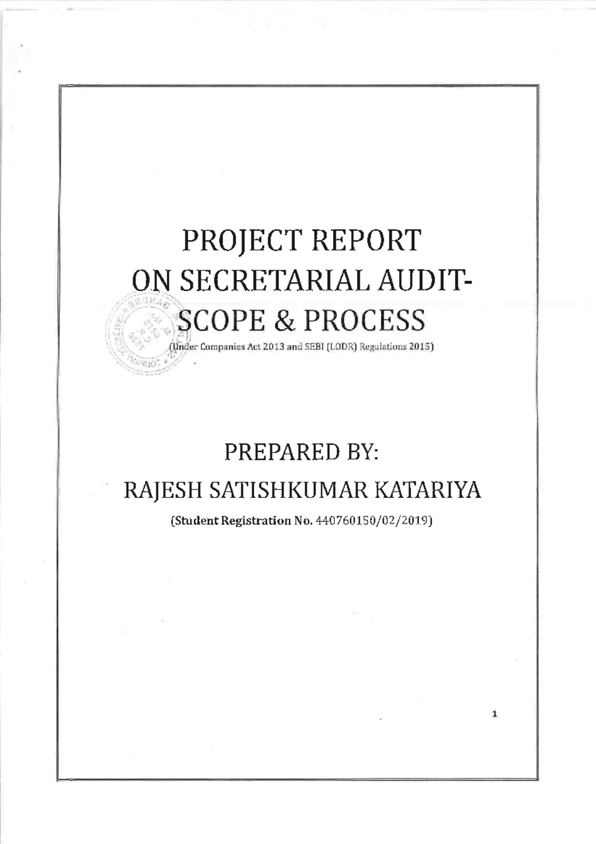 PROJECT REPORT ON SECRETARIAL AUDIT UNDER COMPANIES ACT 2013 & SEBI ...