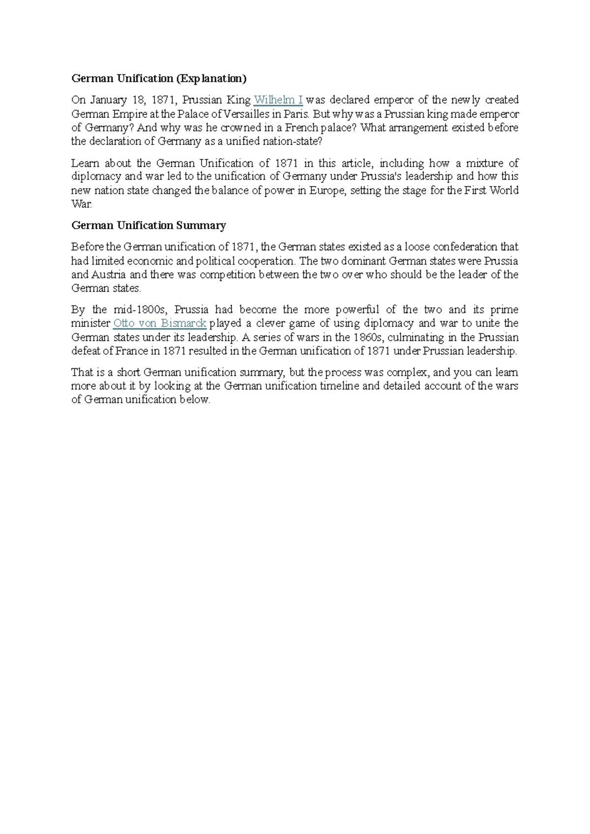 German Unification (HIST 101) - A Detailed Overview of 1871 Events ...
