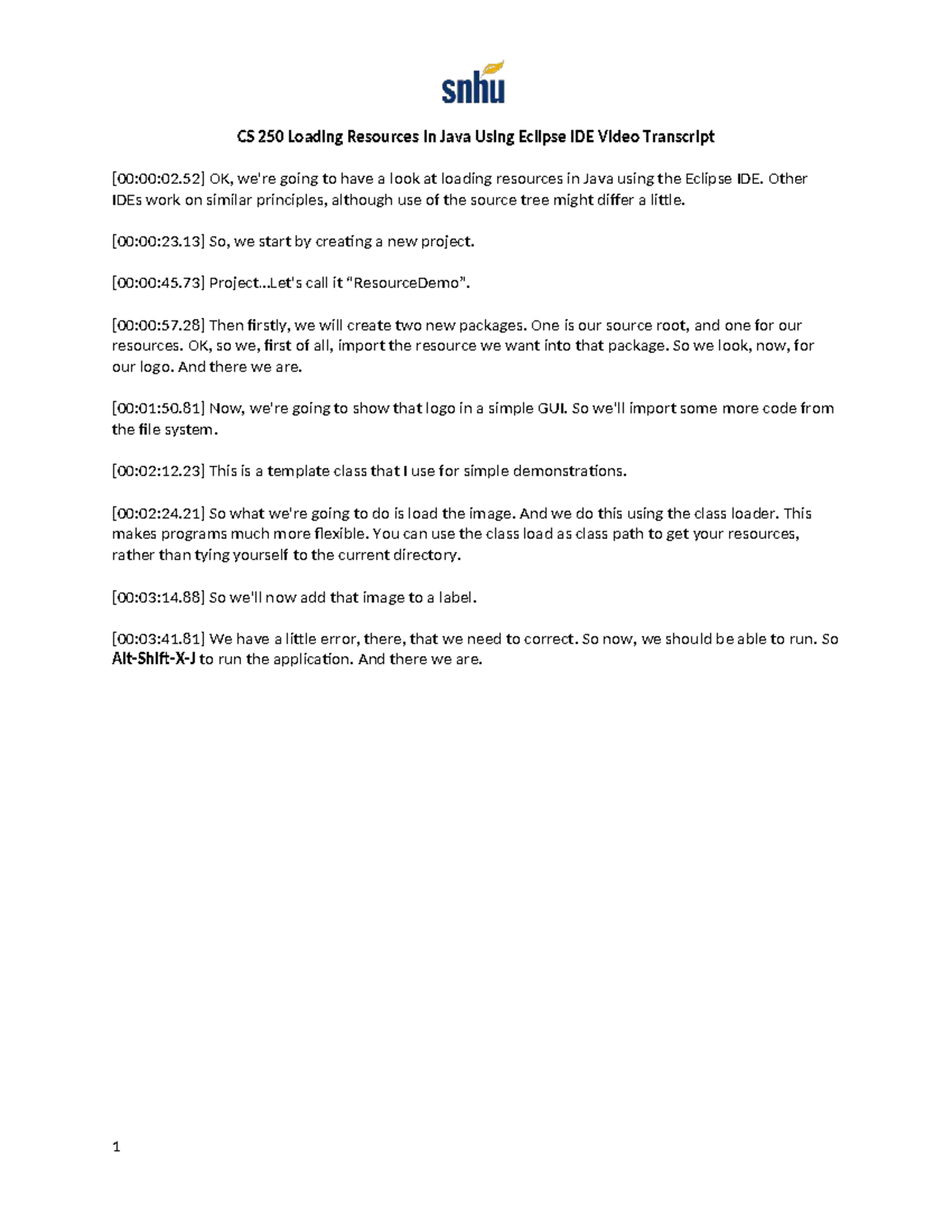 CS 250 Loading Resources In Java Using Eclipse IDE Video Transcript ...