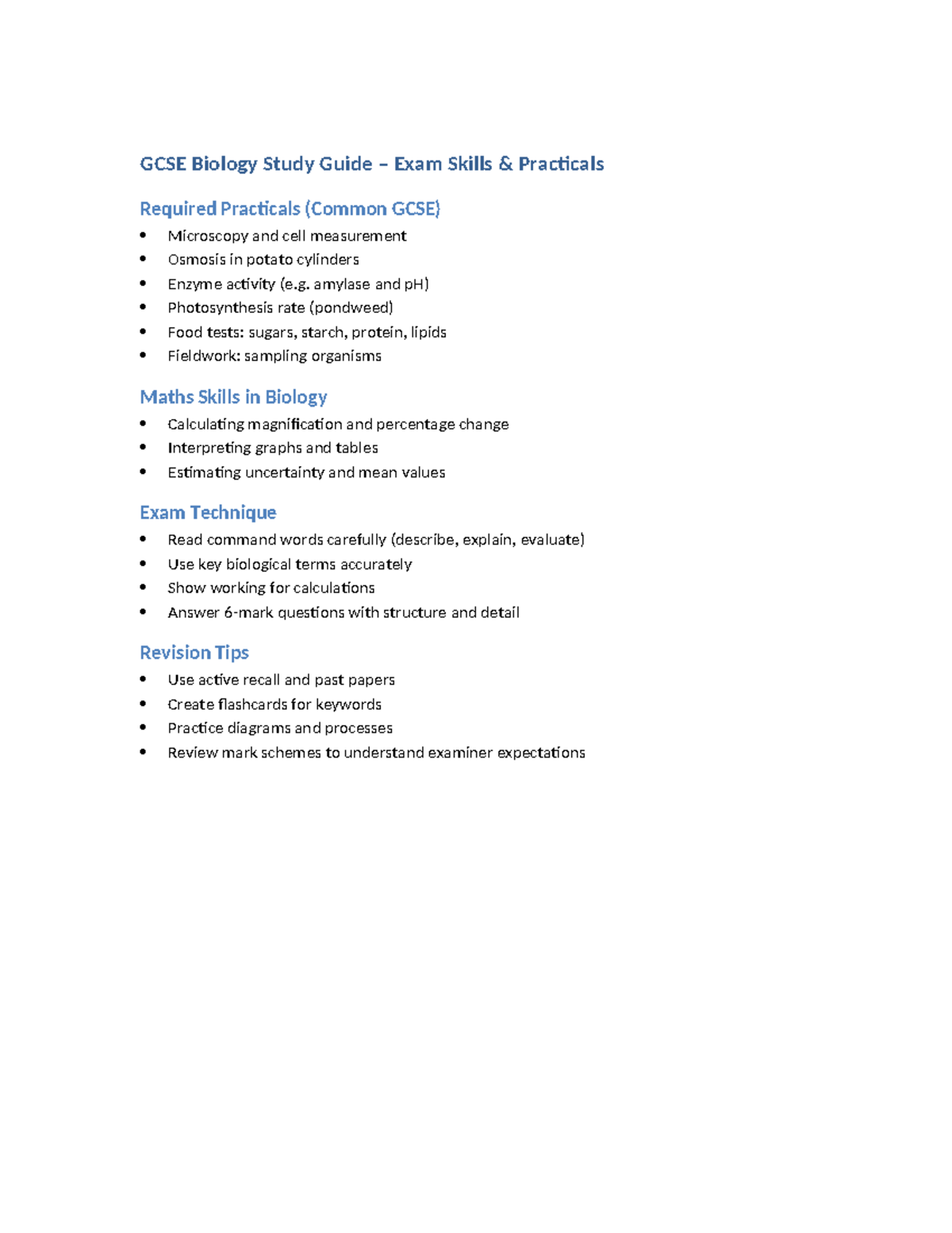 GCSE Biology Study Guide: Exam Skills & Practicals Overview - Studocu