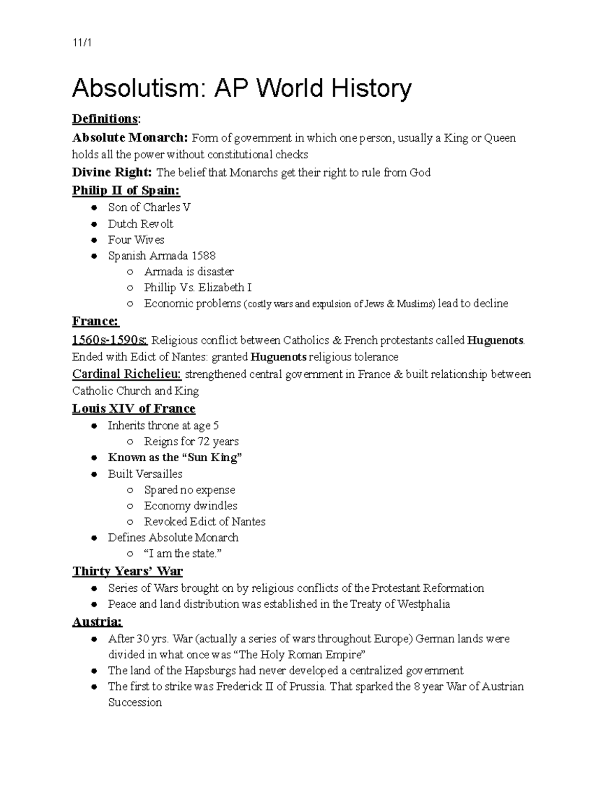 Absolutism: AP World History Notes on Kings, States, and Power - Studocu