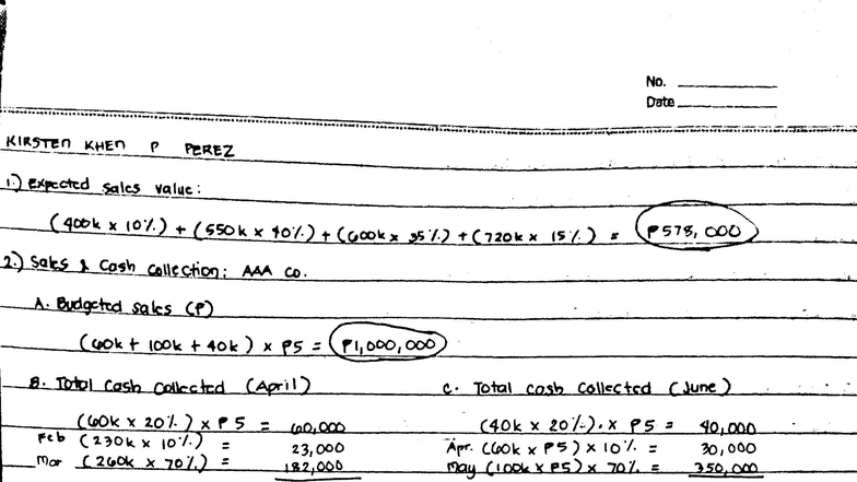 Perez Sales Budget to AP Budget - Management Accounting - [) +(r120 x ...