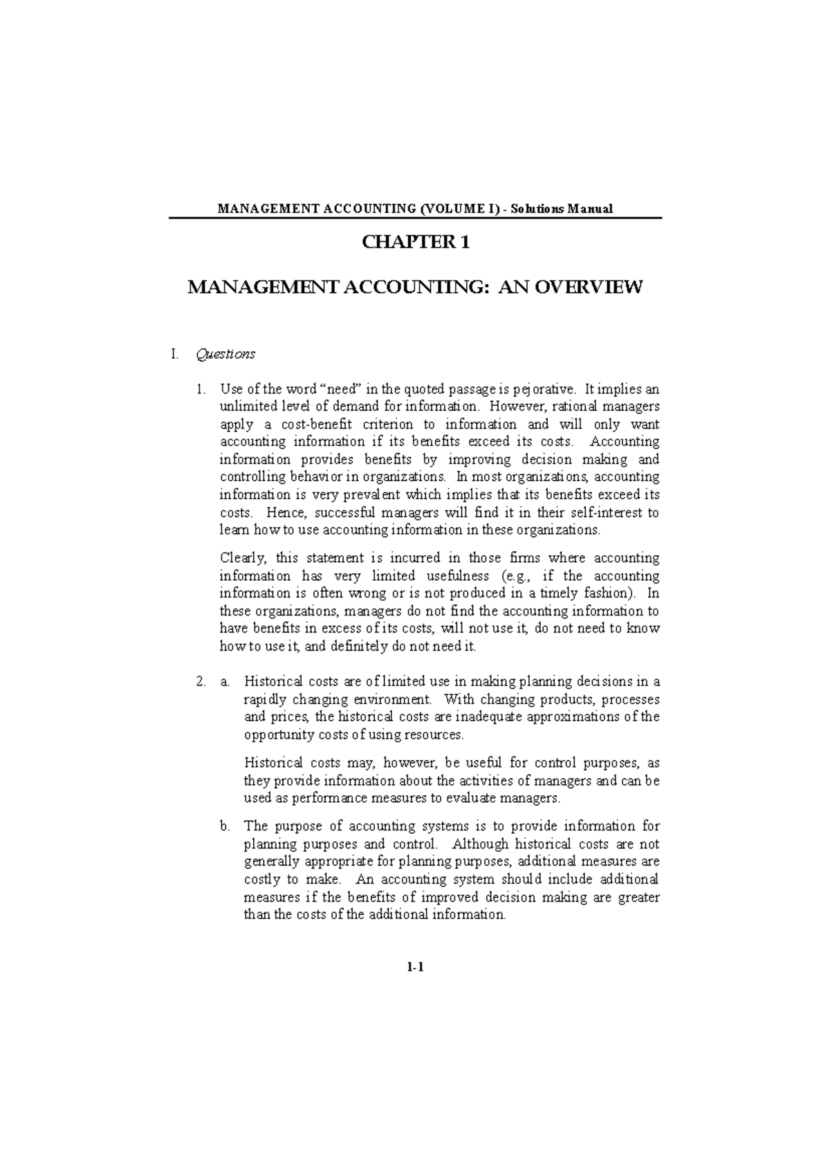Chapter 01 - Management Accounting Overview and Key Concepts - Studocu