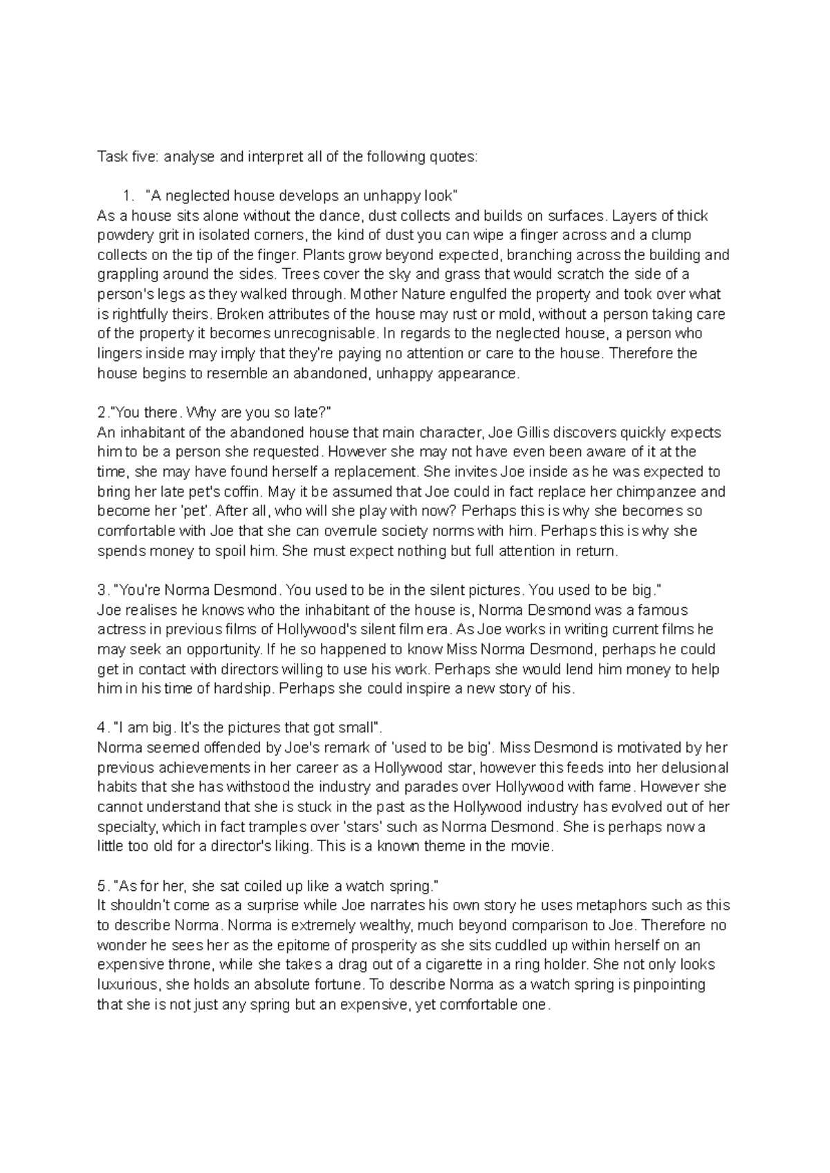 Task 5 and 6 - Analysing quotes and answering questions - Task five ...