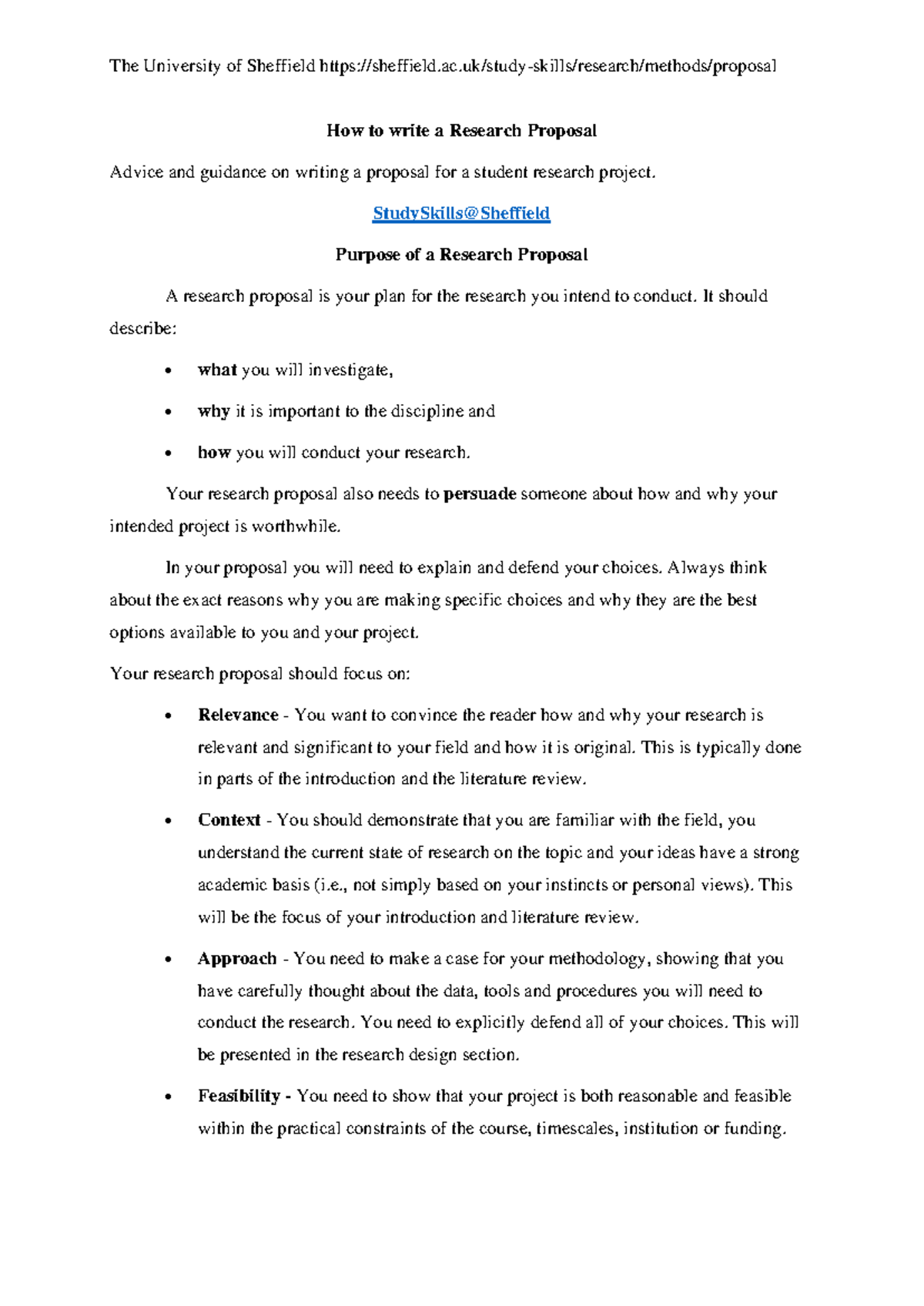 How to Write a Research Proposal: Guidance from The University of ...