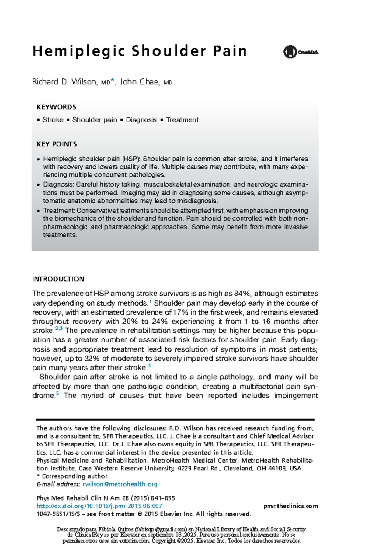 Hemiplegic Shoulder Pain: Diagnosis and Treatment Strategies (PMR 26 ...