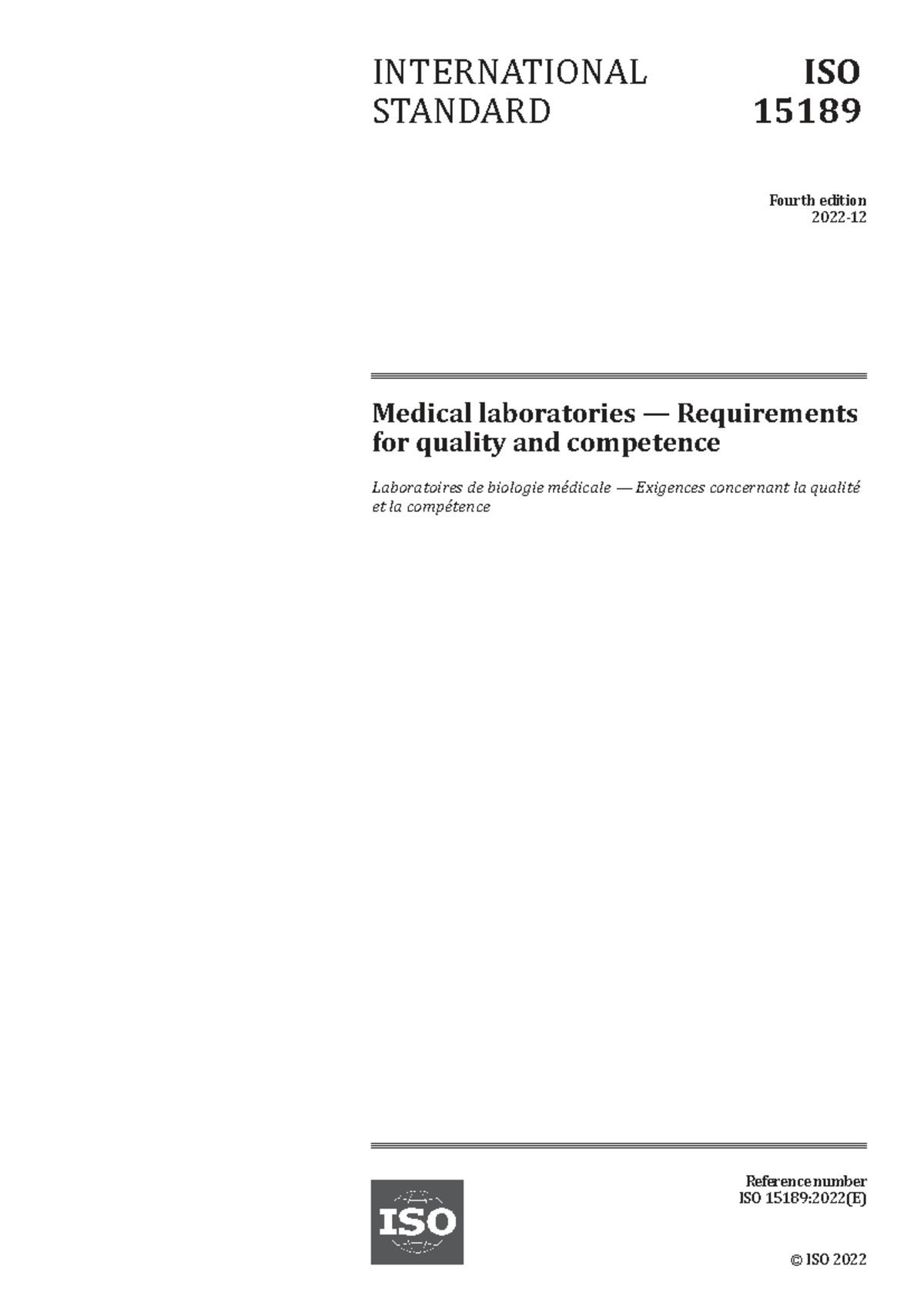 ISO 15189:2022 - Medical Laboratories Quality & Competence Standards ...