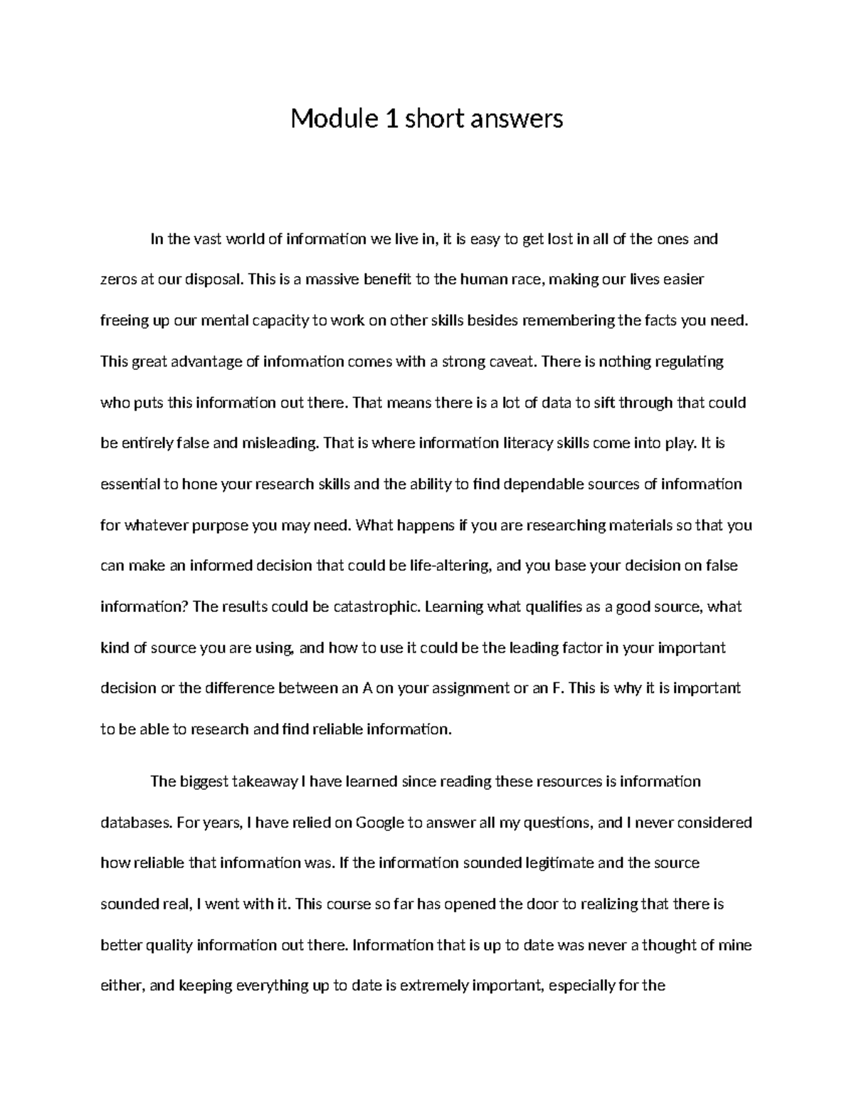 Module 1 short answers - Module 1 short answers In the vast world of ...