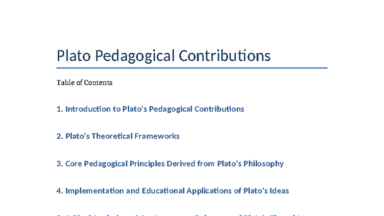 PLT 101: Plato's Pedagogical Contributions and Legacy Analysis - Studocu