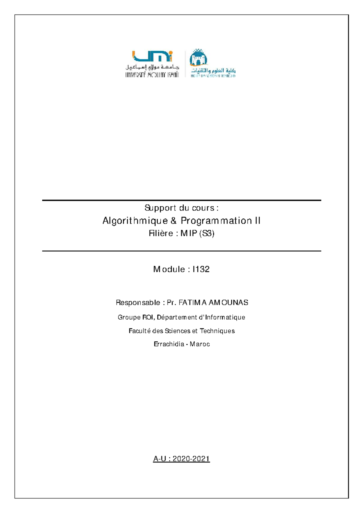 Support de Cours : Algorithmique et Programmation II - MIP (S3) - Studocu