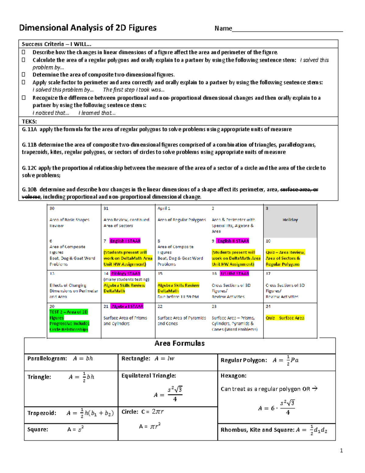 Unit Materials - Geometry AAC - 2D Figures Dimensional Analysis - Studocu