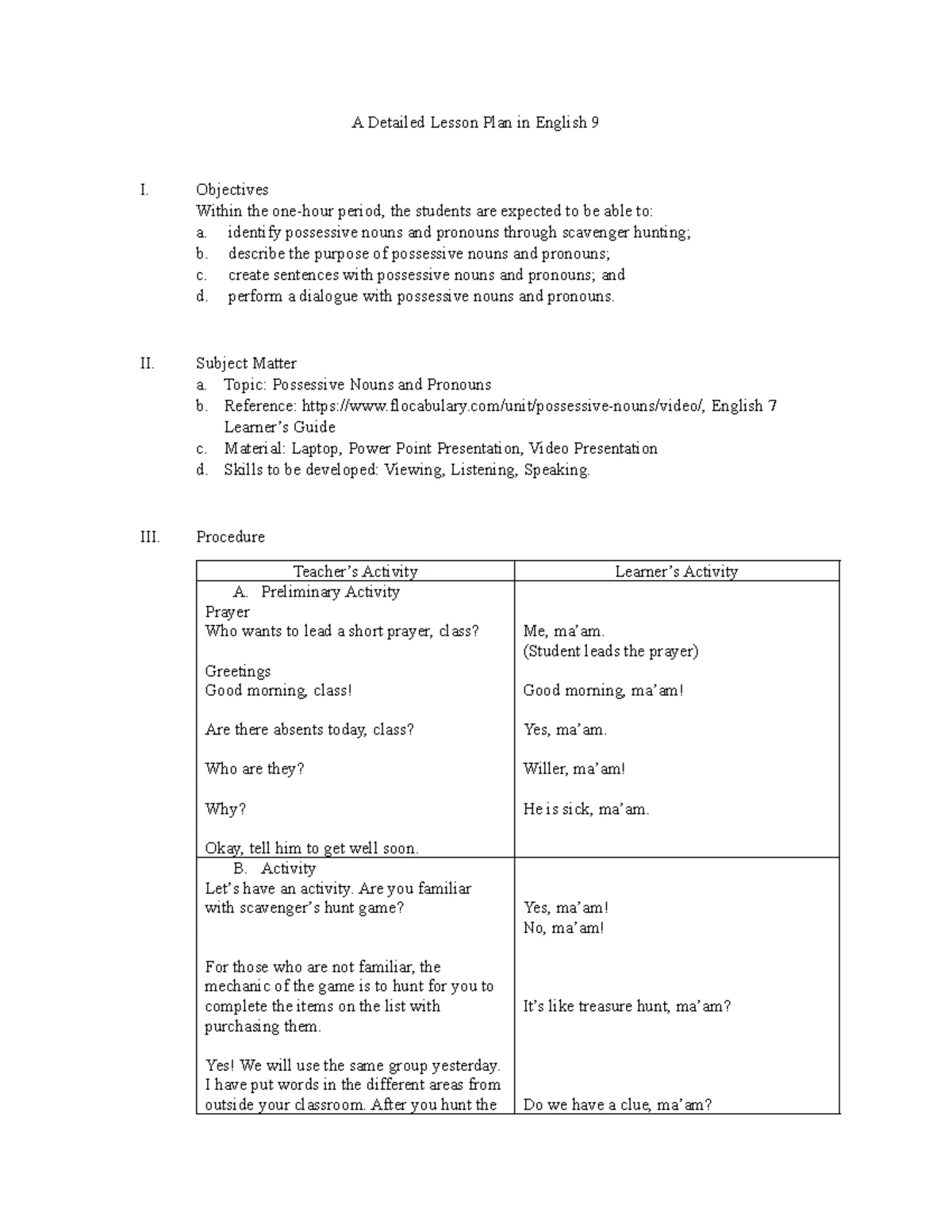English 9 Lesson Plan: Exploring Characters in Romeo and Juliet - Studocu