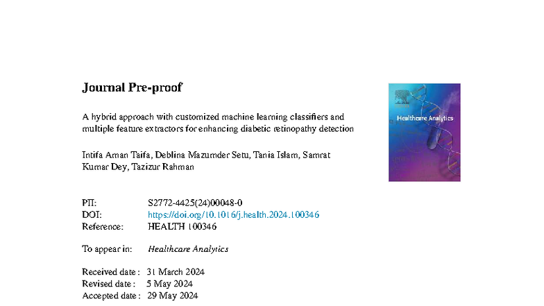 HEALTH 100346: Hybrid ML Classifiers for Diabetic Retinopathy Detection ...