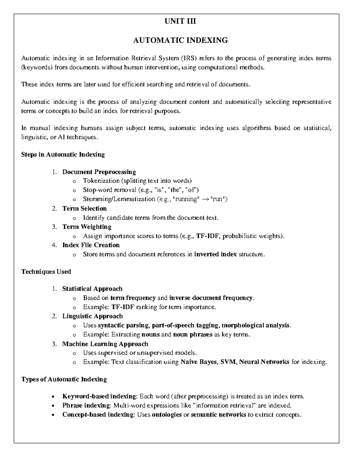 UNIT 3 - IRS Notes: Automatic Indexing in Information Retrieval Systems ...