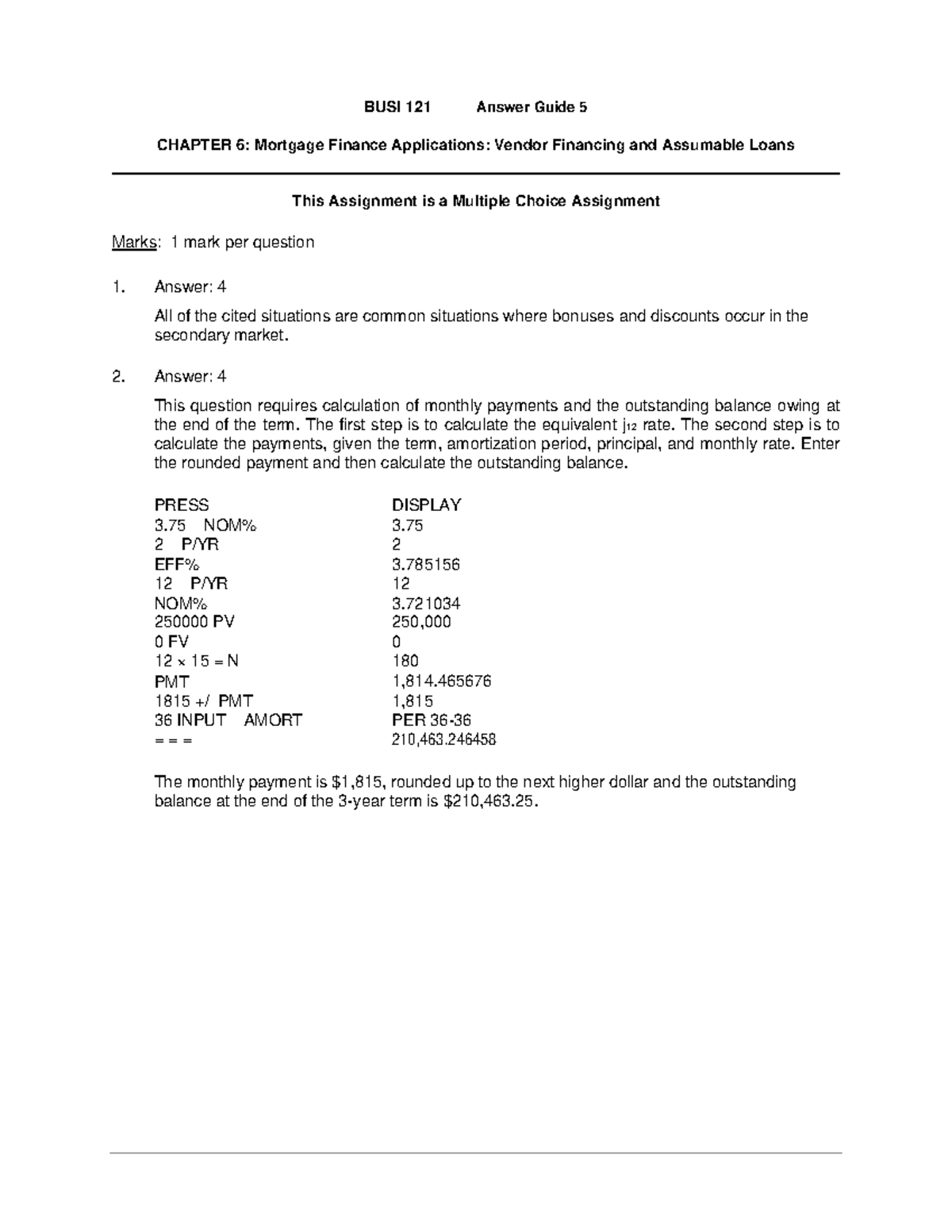 Answer guide 5 2018 - assignment - BUSI 121 Answer Guide 5 CHAPTER 6 ...