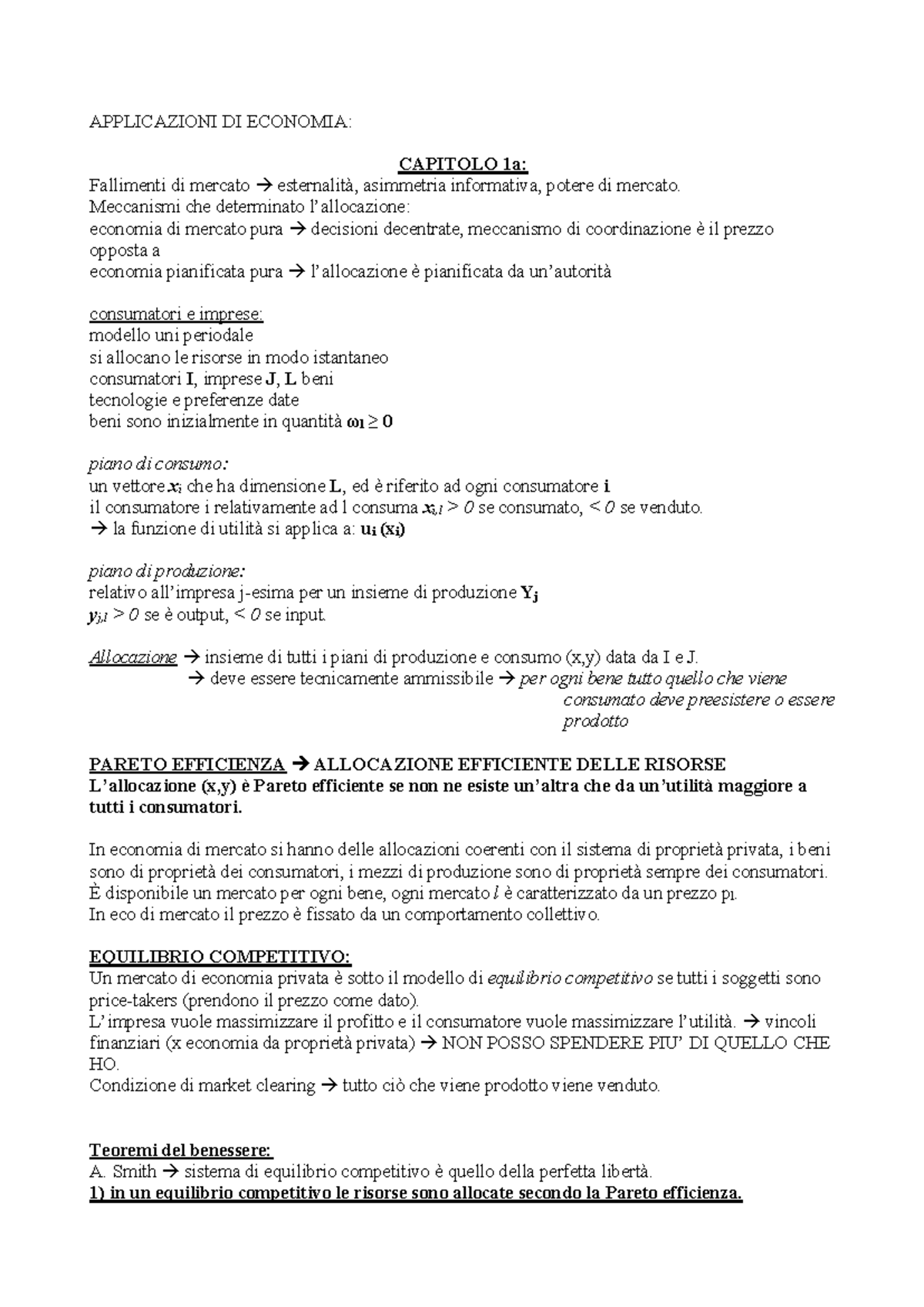 Applicazioni di Economia: Teoremi di Benessere e Esternalità - Studocu